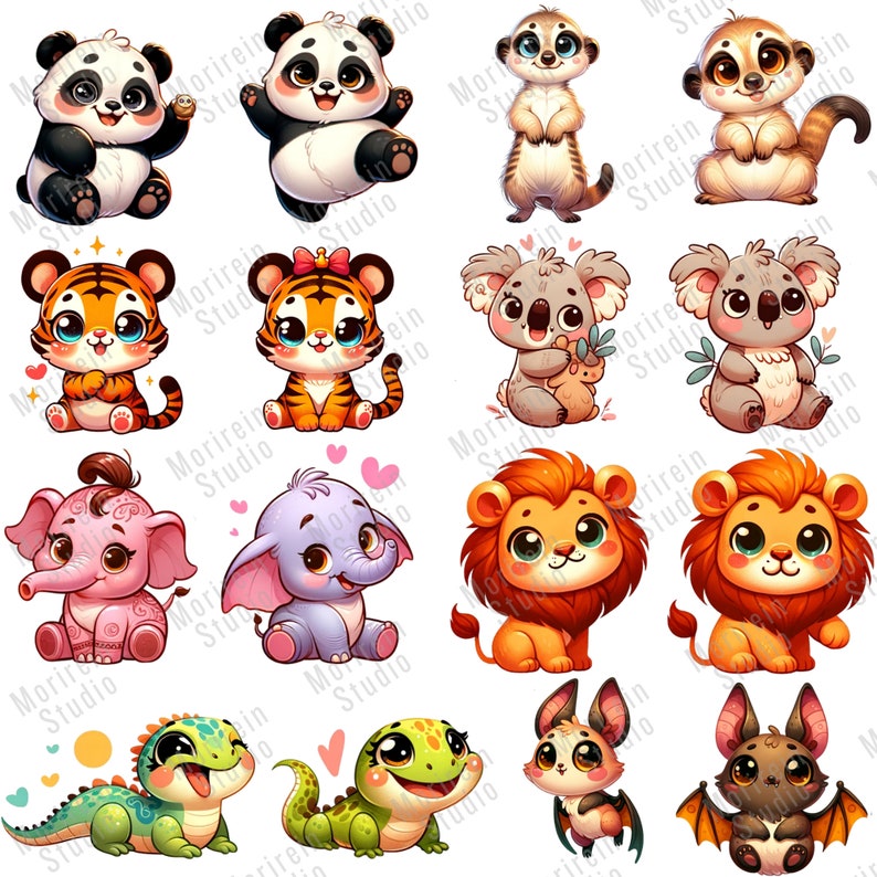 Cute Animals Clipart 110 PNG Watercolor Cute Animal Safari Animal ...