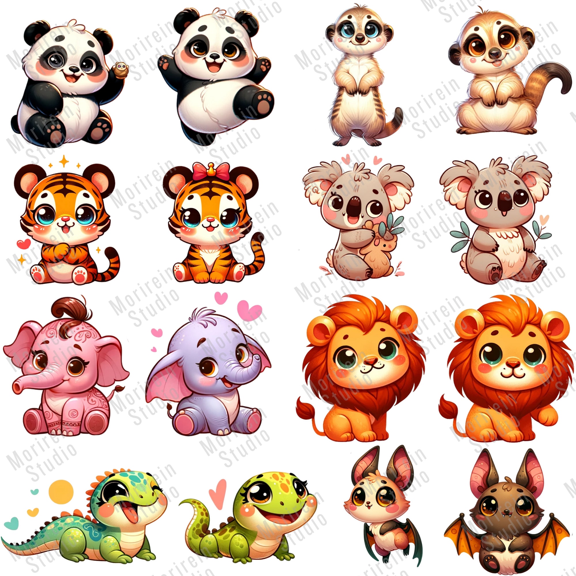 Cute Animals Clipart 110 PNG Watercolor Cute Animal Safari Animal ...