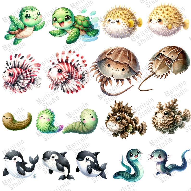 Cute Sea Animals Under the Sea Clipart 112 PNG Watercolor Cute Sea ...