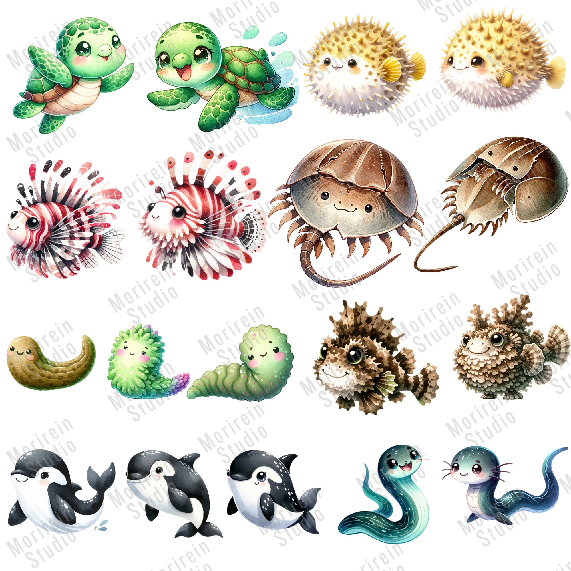 Cute Sea Animals Under the Sea Clipart 112 PNG Watercolor Cute Sea ...