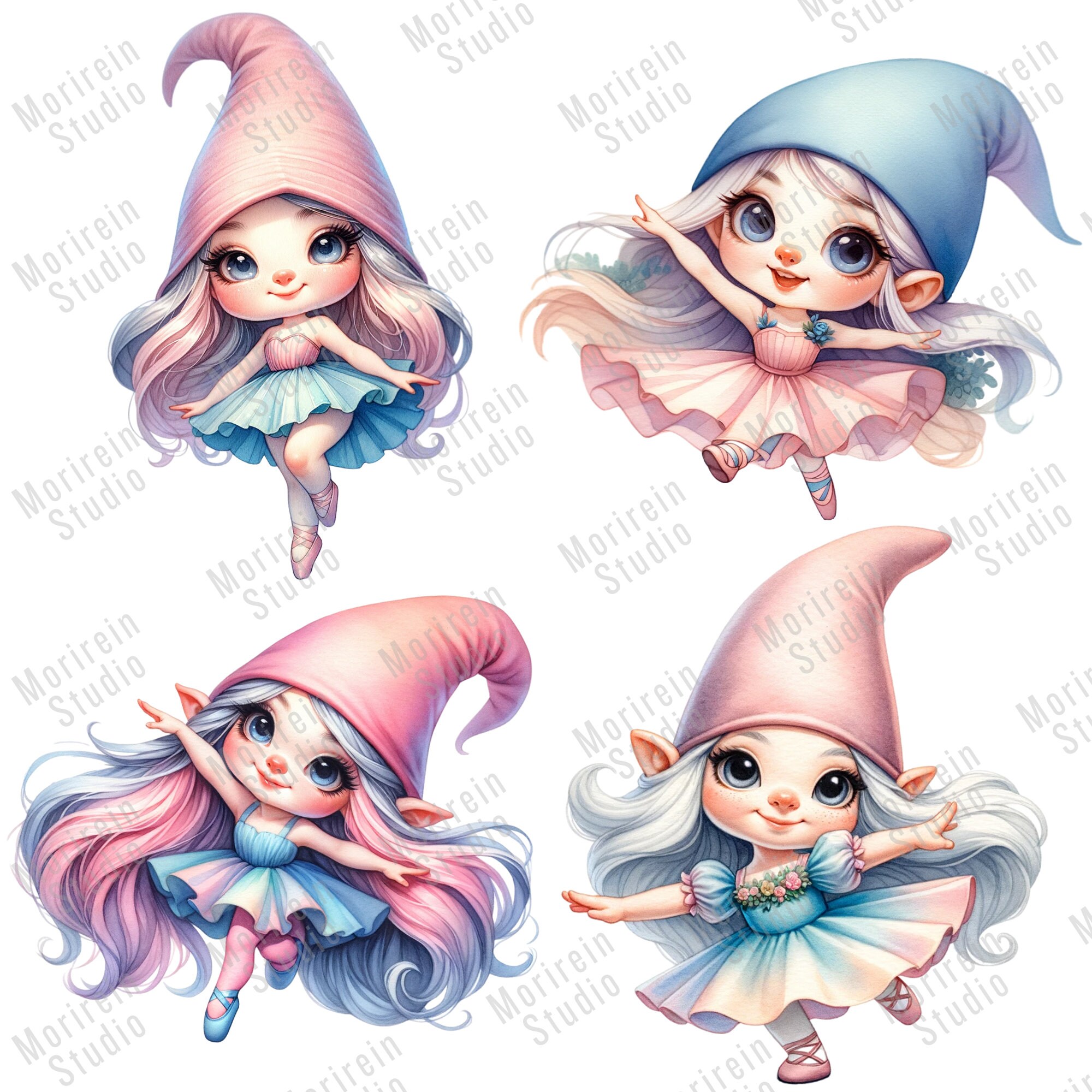 Cute Ballerina Gnome Girls Clipart 24 PNG Watercolor Cute Ballet Gnome ...