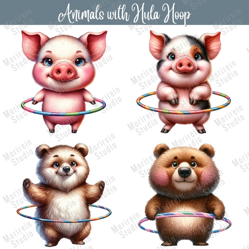 Animals With Hula Hoop Clipart 17 PNG Watercolor Animals Hula Hoop PNG ...