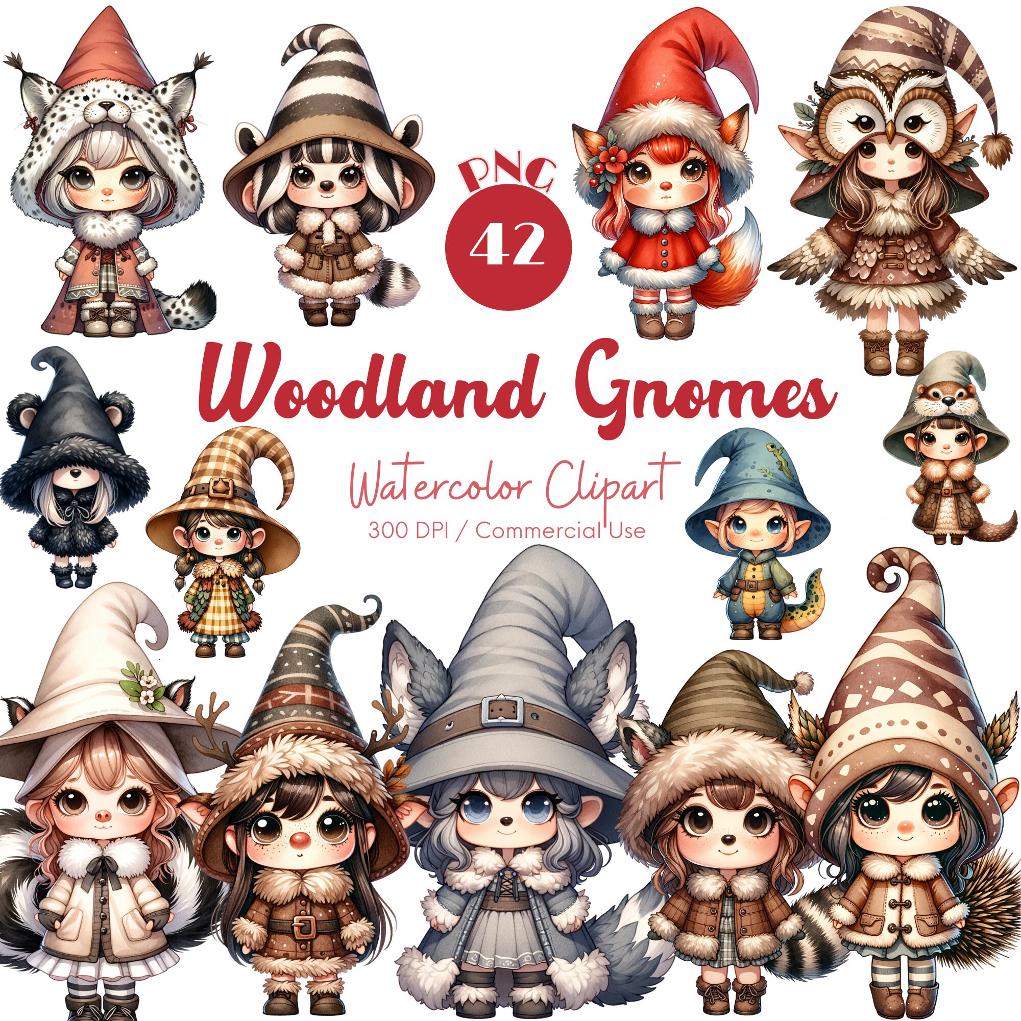Watercolor Woodland Gnomes Clipart: 42 PNG Whimsical Art (digital ...
