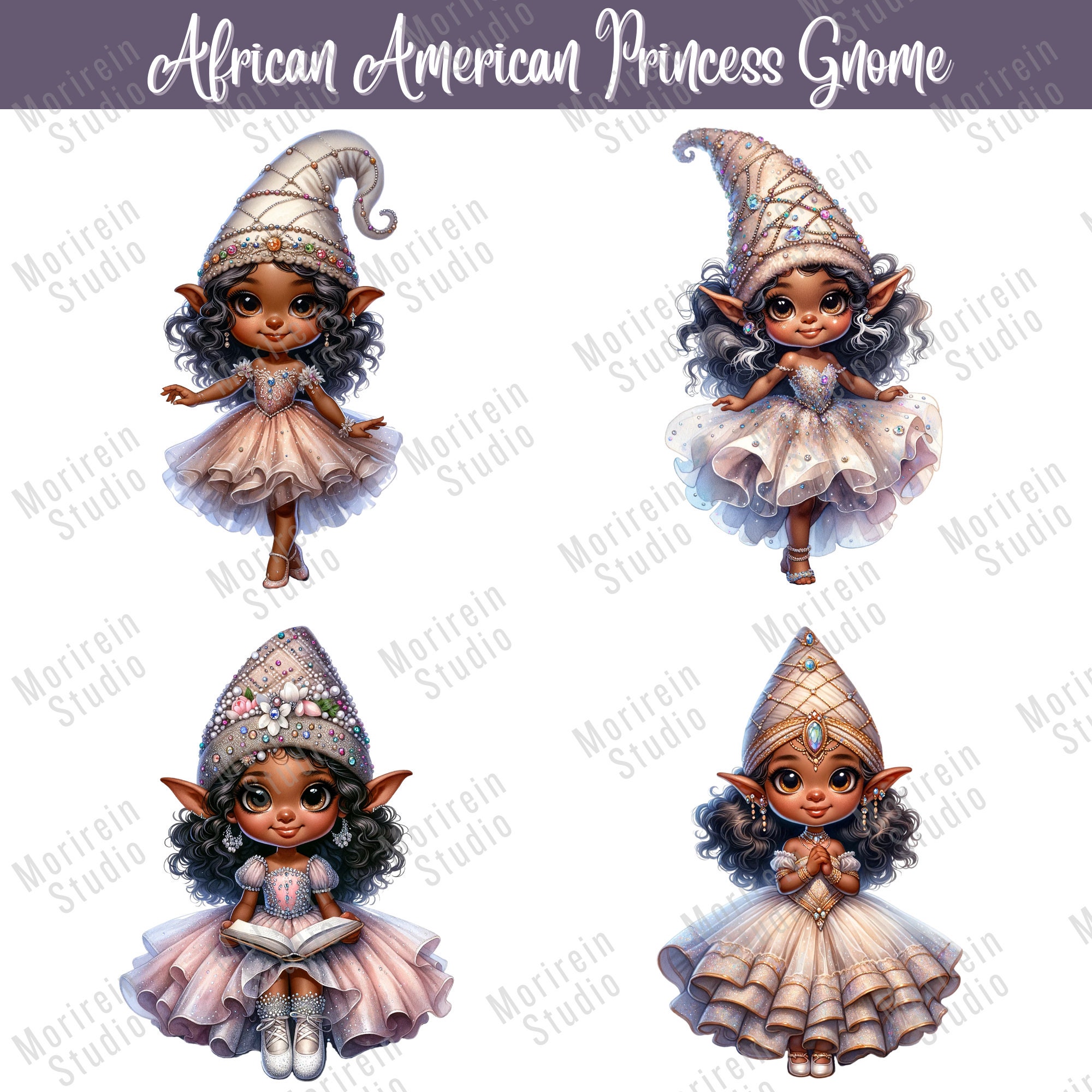 Watercolor African American Princess Gnome Clipart 14 PNG (digital ...