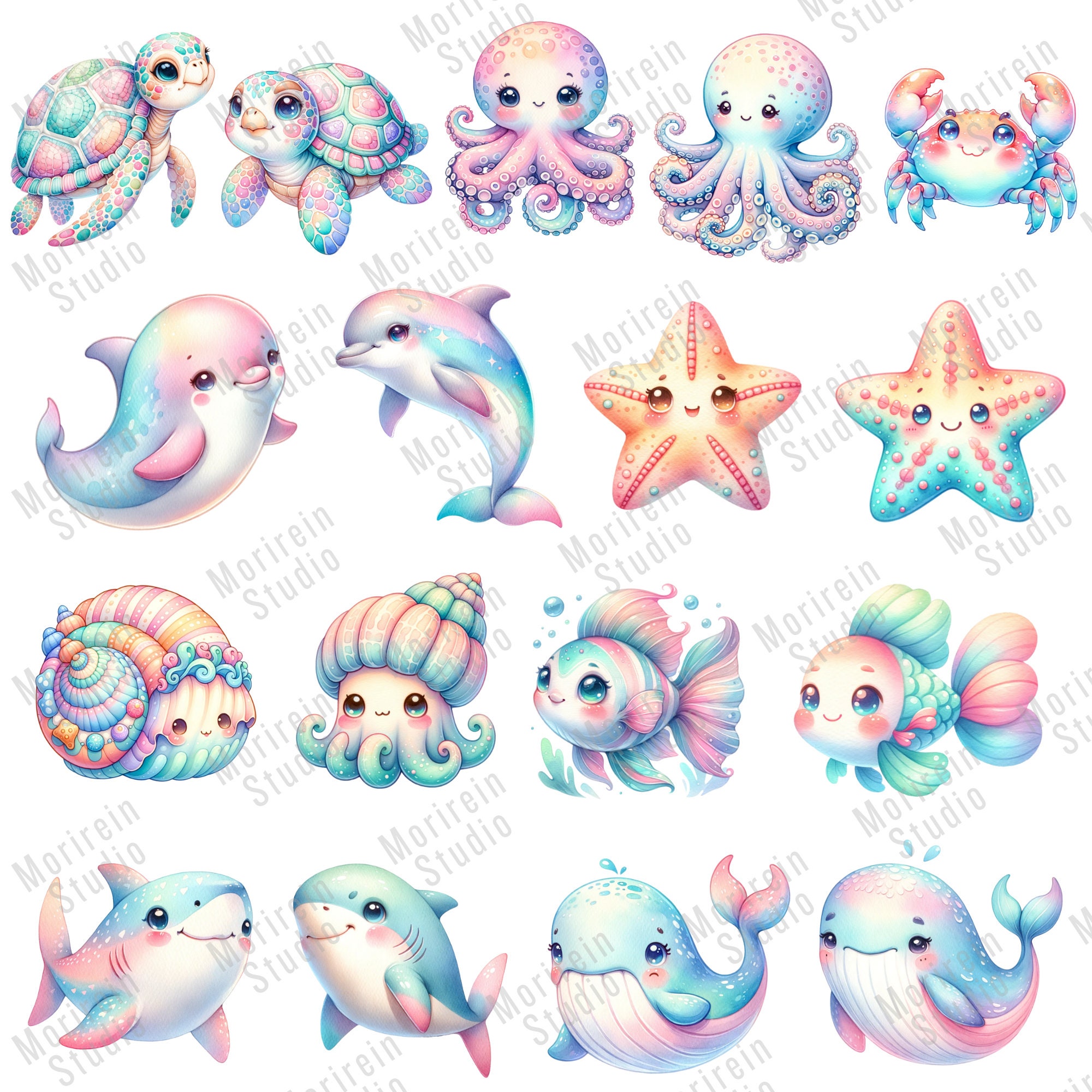 Cute Sea Animals Clipart 54 PNG Watercolor Under the Sea Clipart ...