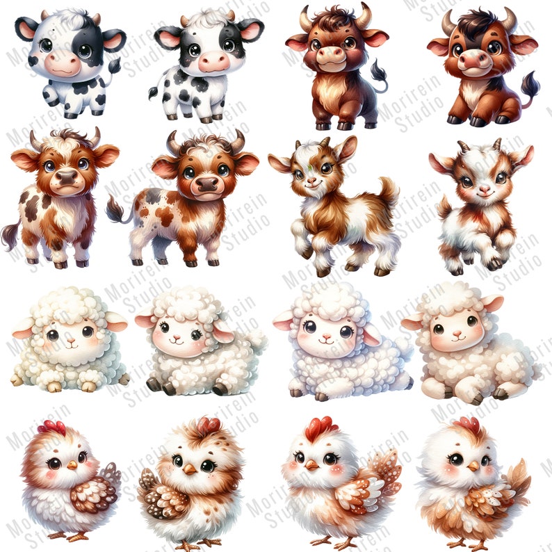 Cute Farm Animals Clipart 83 PNG Watercolor Cute Animal Baby Farm ...
