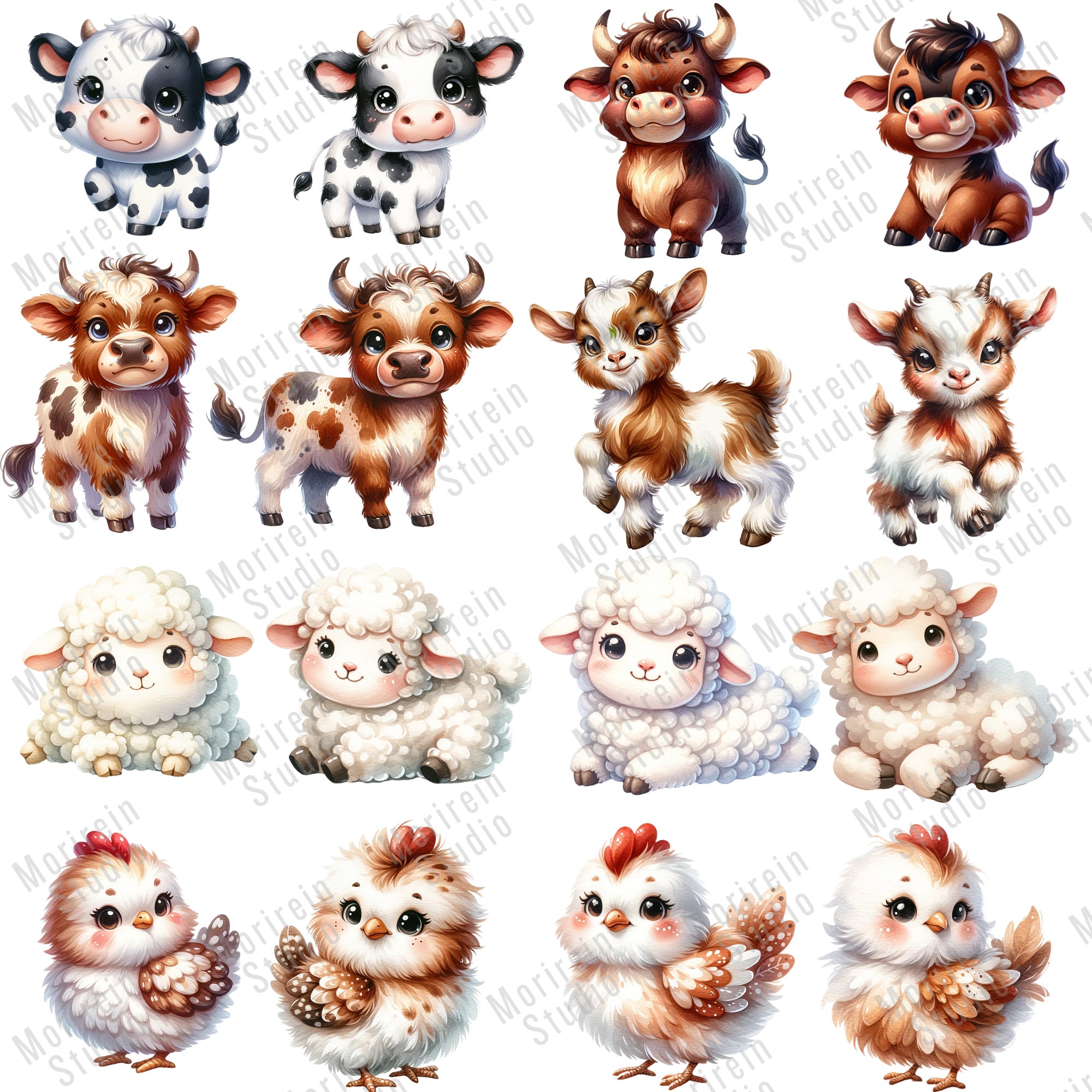 Cute Farm Animals Clipart 83 PNG Watercolor Cute Animal Baby Farm ...