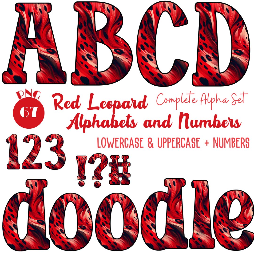 Red Leopard Alpha Doodle Bundle 67 PNG Red Leopard Alphabets and ...