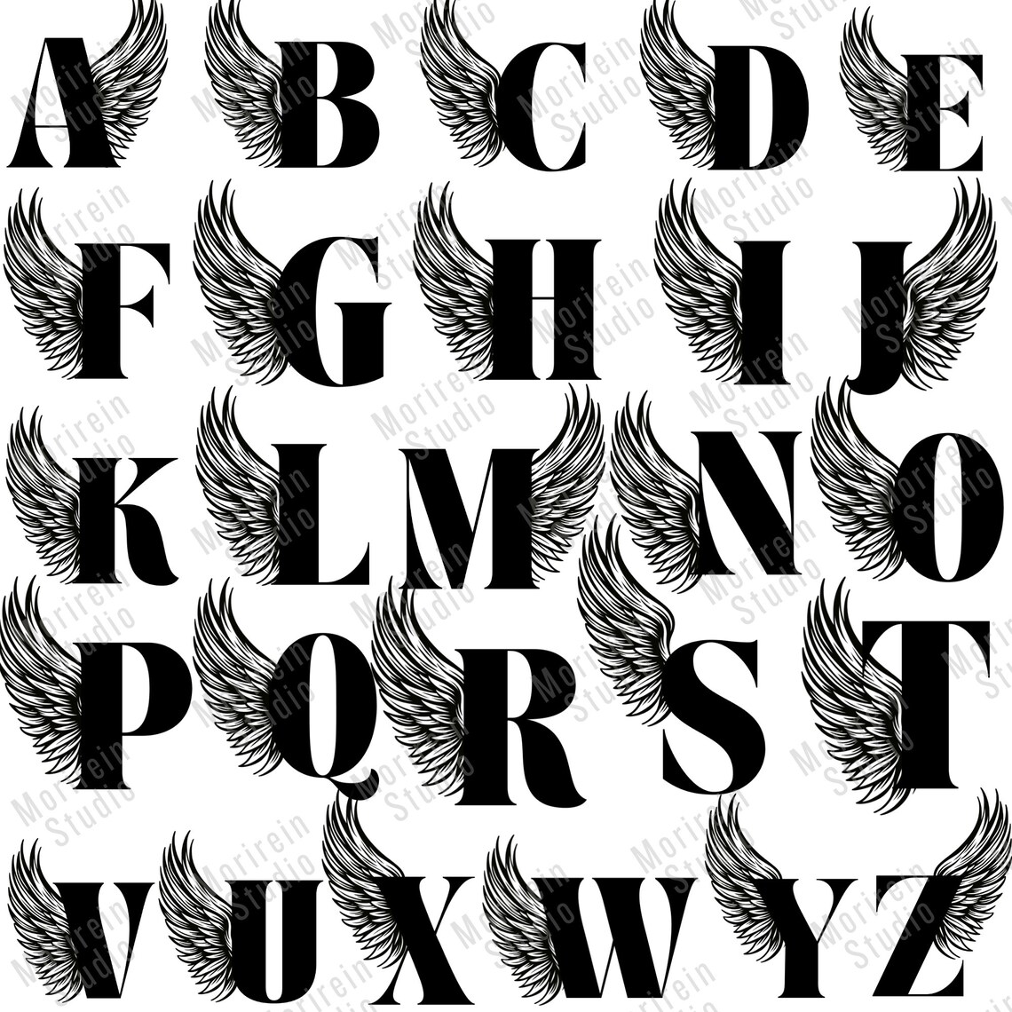 Wing Alphabet SVG Bundle: Split Monogram, Angel Wings Clipart (digital ...