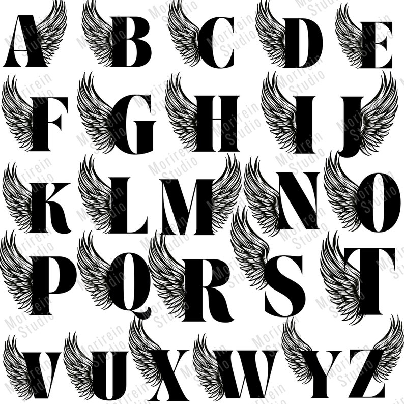 Wing Alphabet SVG Bundle: Split Monogram, Angel Wings Clipart (digital ...