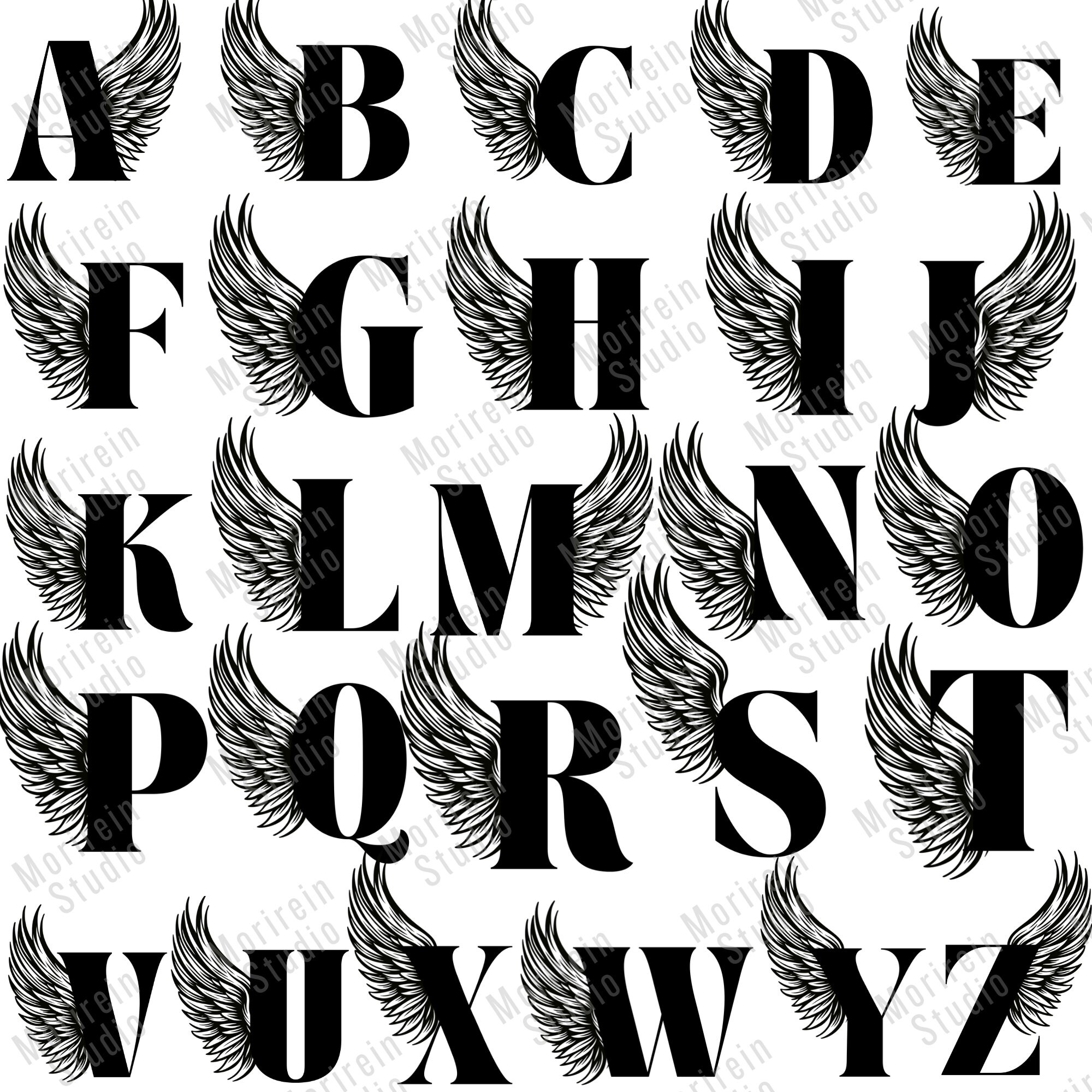 Wing Alphabet SVG Bundle: Split Monogram, Angel Wings Clipart (digital ...