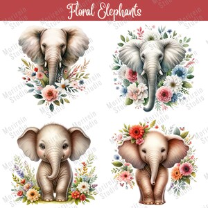 Floral Elephant Clipart 10 PNG Watercolor Flower Elephant Clipart Cute ...