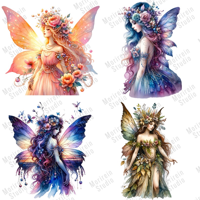 Watercolor Forest Fairy Clipart: 25 PNG Fantasy Art PNG (digital ...
