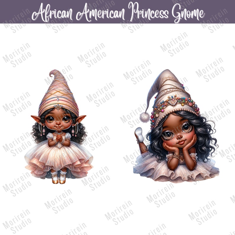 Watercolor African American Princess Gnome Clipart 14 PNG (digital ...