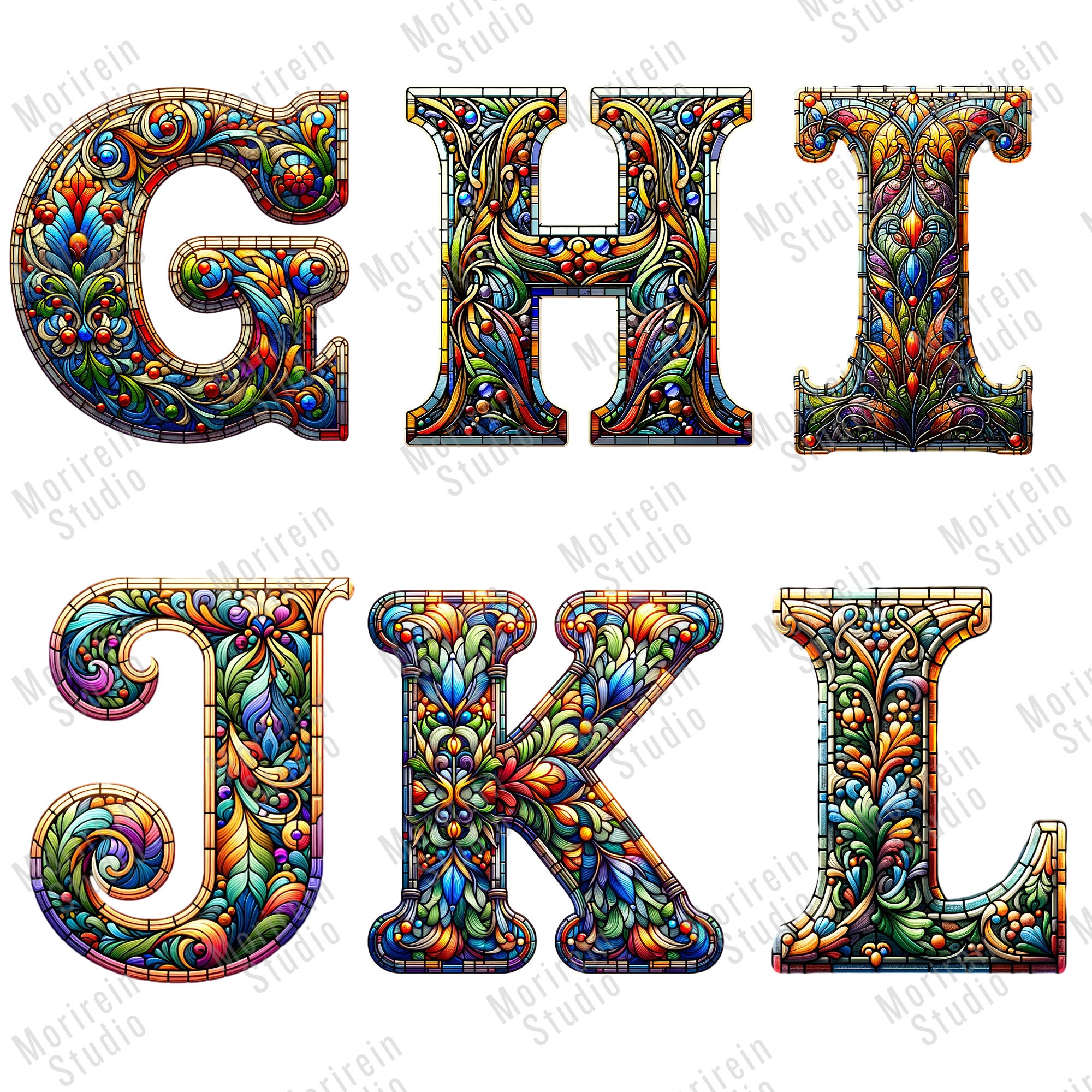 Stained Glass Alphabet and Number Clipart 36 PNG Inspired Letter and ...