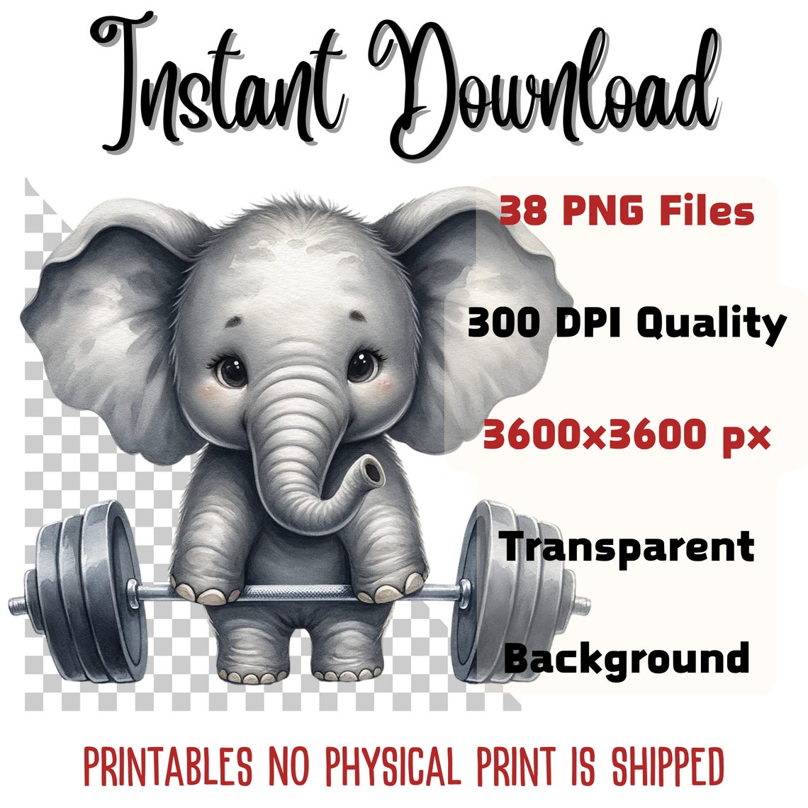 Watercolor Animals Workout Clipart: 38 PNG Nursery Art (digital ...