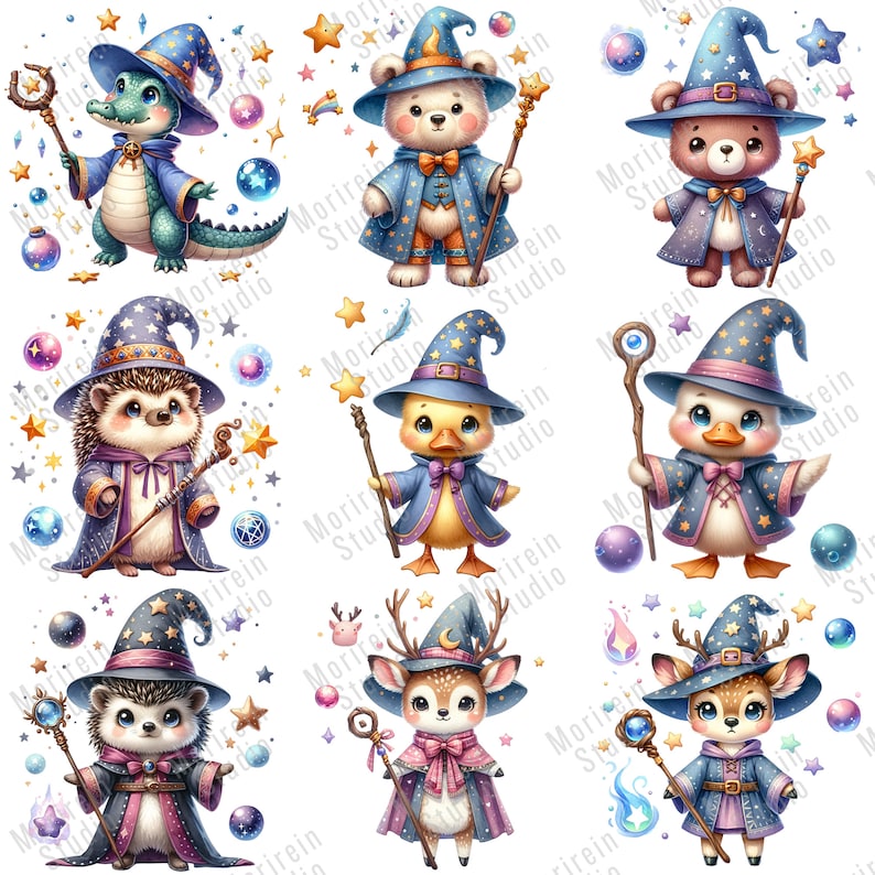 Sorcerer Animals Clipart 45 PNG Watercolor Magical Animals Clipart ...