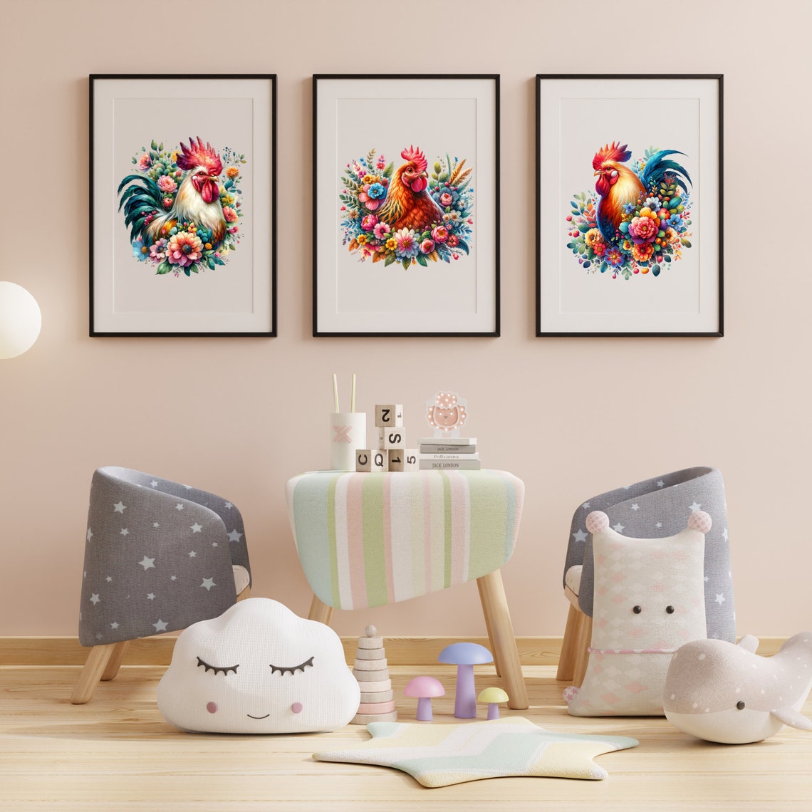 Floral Chicken Clipart 24 PNG Watercolor Flower Chicken Clipart Cute ...