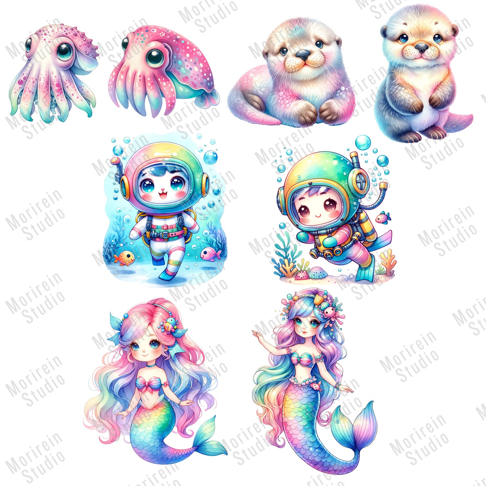 Cute Sea Animals Clipart 54 PNG Watercolor Under the Sea Clipart ...
