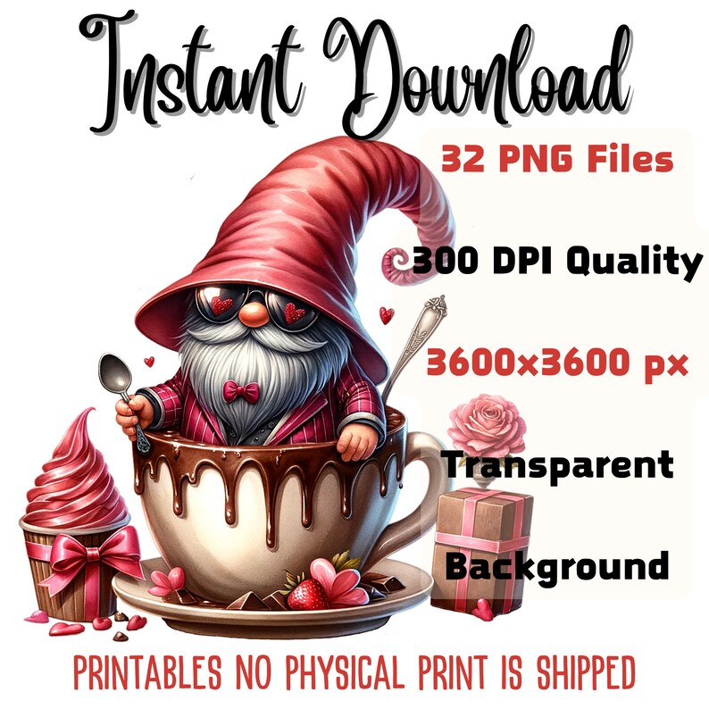 Hot Chocolate Gnomes Clipart 32 PNG Watercolor Festive Gnome Clipart ...