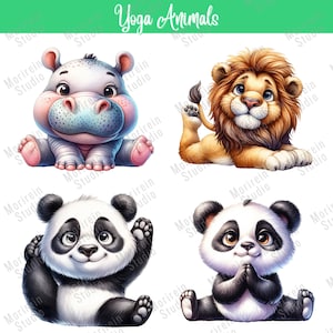 Watercolor Yoga Animals Clipart: 28 PNG Nursery Art (digital Download ...