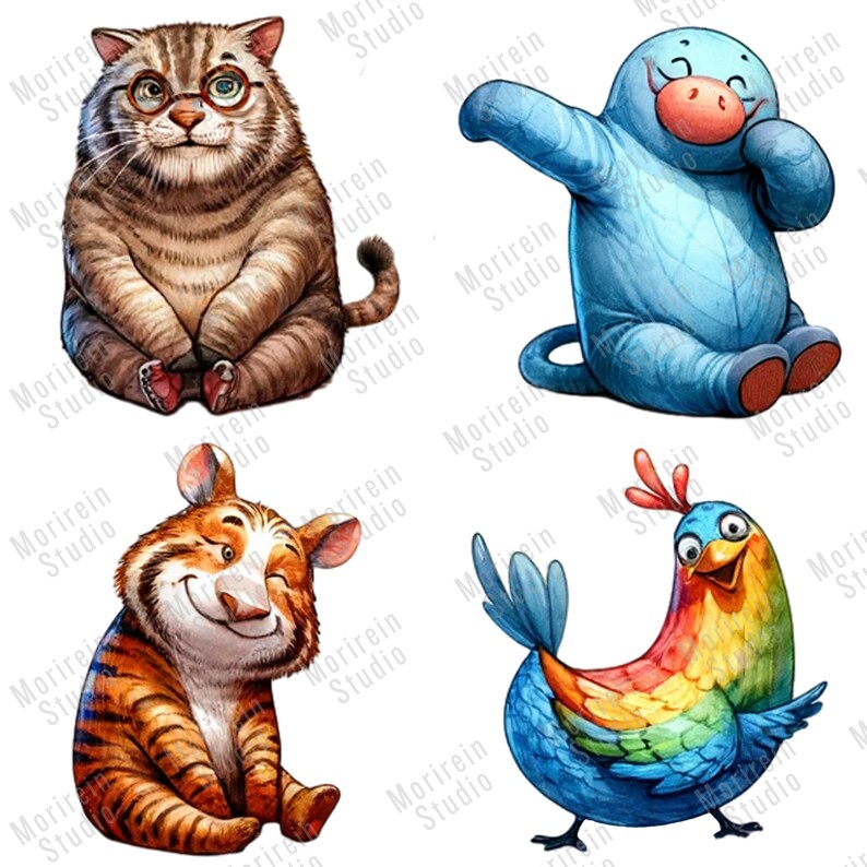 Quirky Animals Clipart 19 PNG Watercolor Whimsical Animal Whimsical Art ...