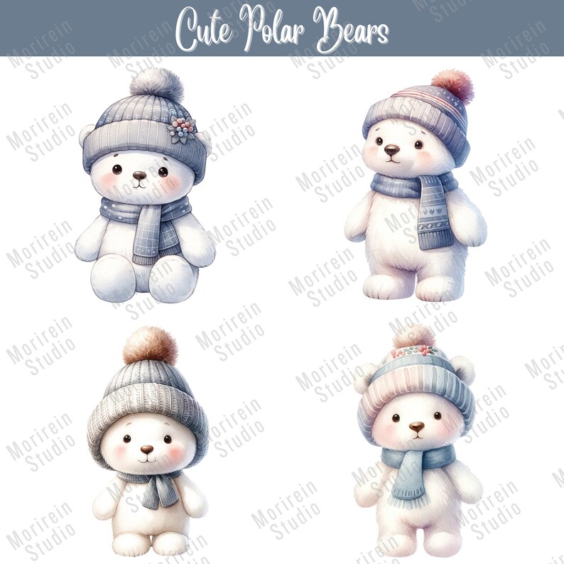 Cute Polar Bear Clipart 25 PNG Watercolor Poral Bear PNG Arctic Animal ...