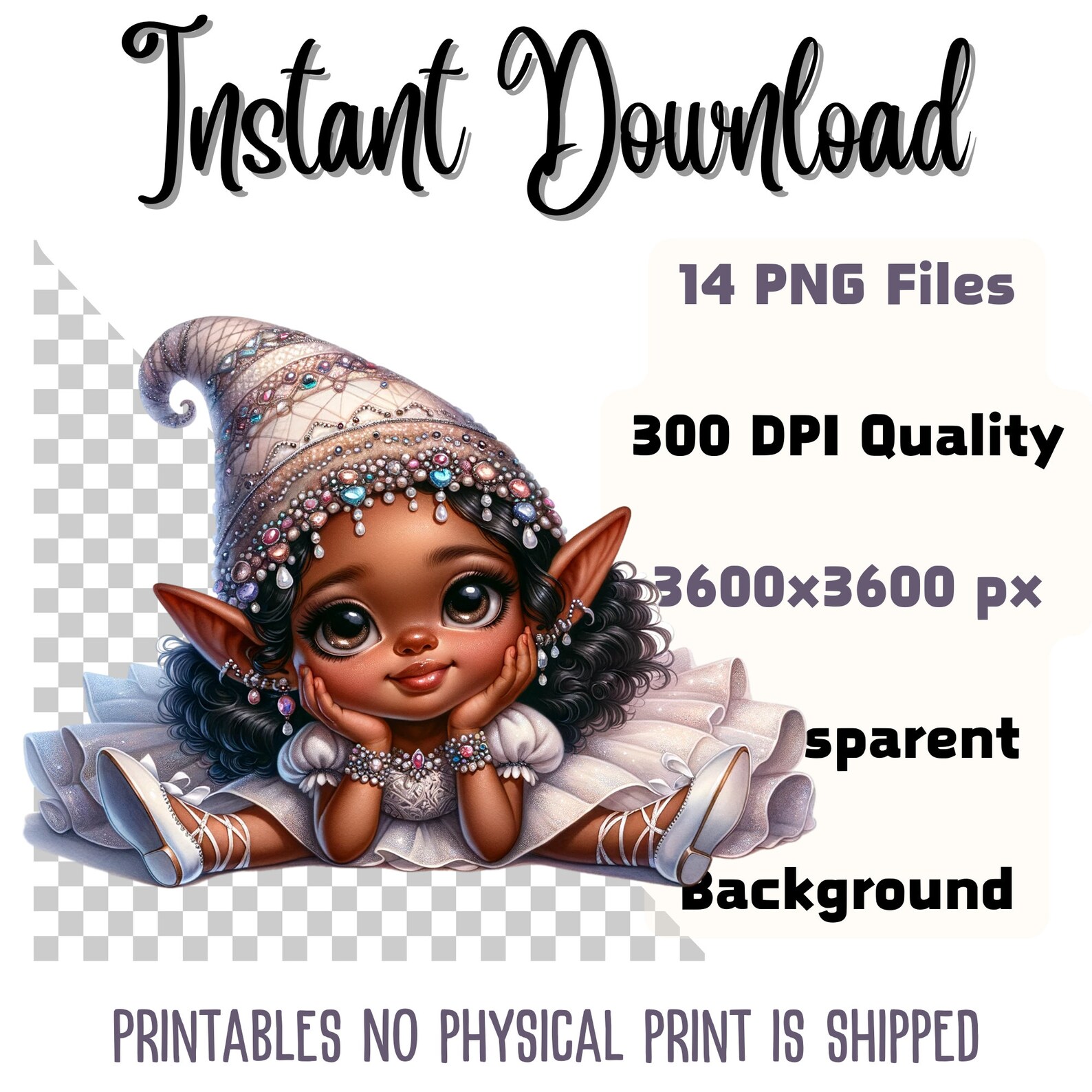 Watercolor African American Princess Gnome Clipart 14 PNG (digital ...