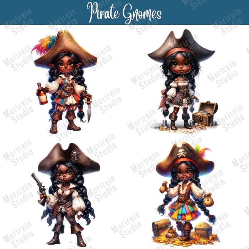 Pirate Gnomes Clipart 27 PNG Watercolor African American Gnome PNG ...