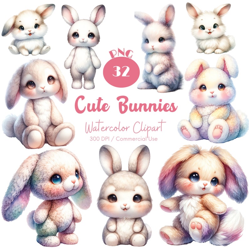 Cute Bunny Clipart 32 PNG Watercolor Cute Bunnies Clipart Baby Bunny ...