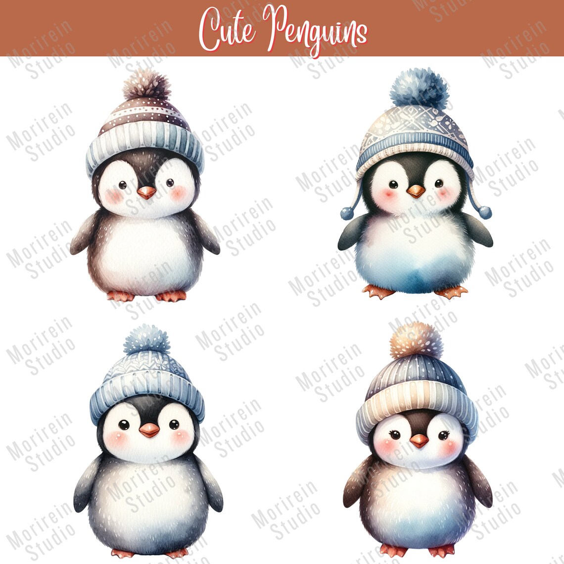 Watercolor Penguin Clipart: Arctic Animals, Baby Shower (digital ...