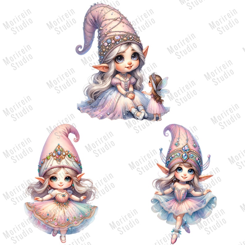 Princess Gnomes Clipart 36 PNG Watercolor Princess Gnome Girls Fairy ...