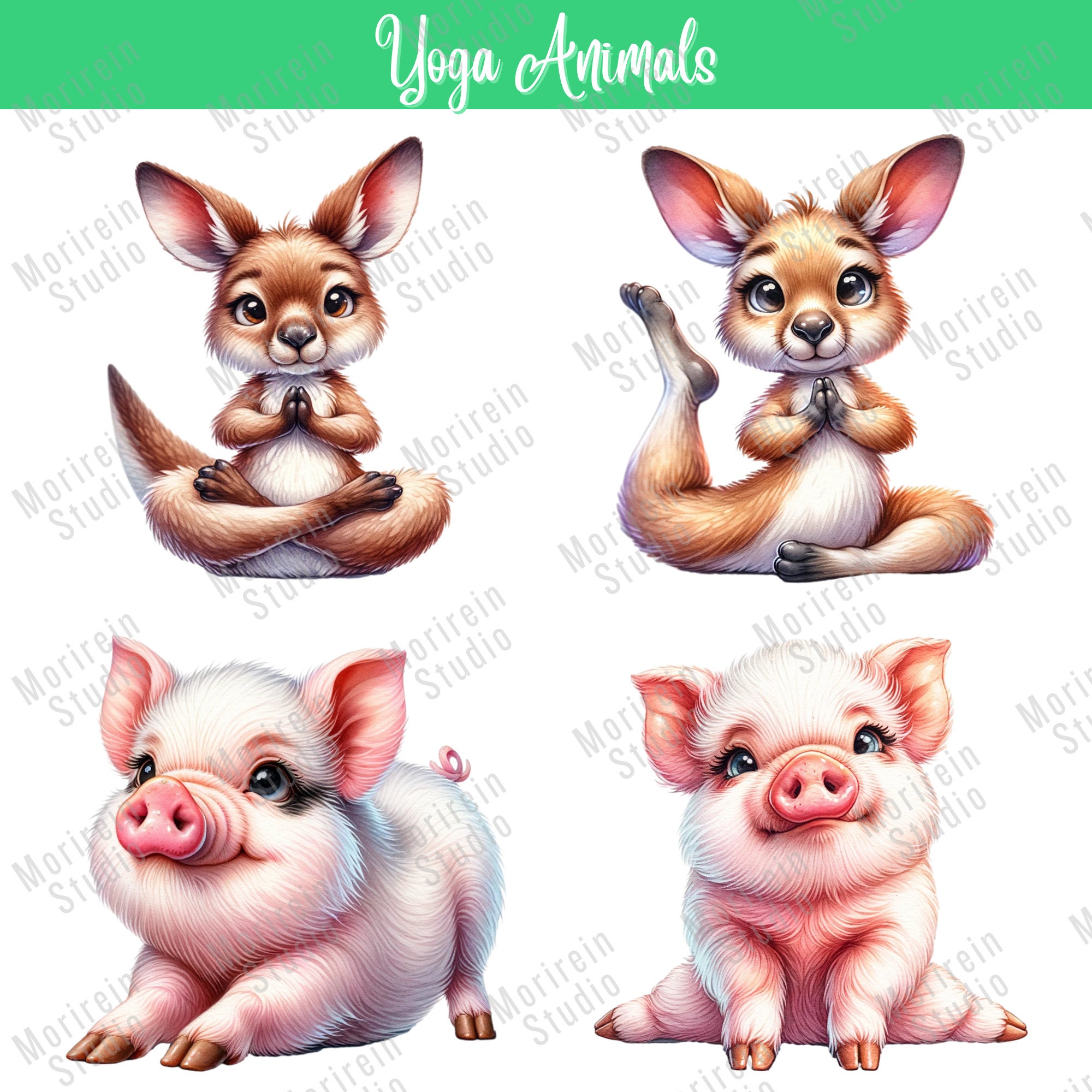 Watercolor Yoga Animals Clipart: 28 PNG Nursery Art (digital Download ...