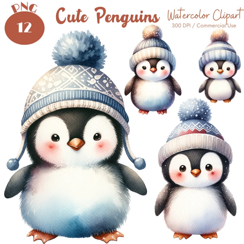 Cute Penguin Clipart 12 PNG Watercolor Penguin PNG Arctic Animal Winter ...