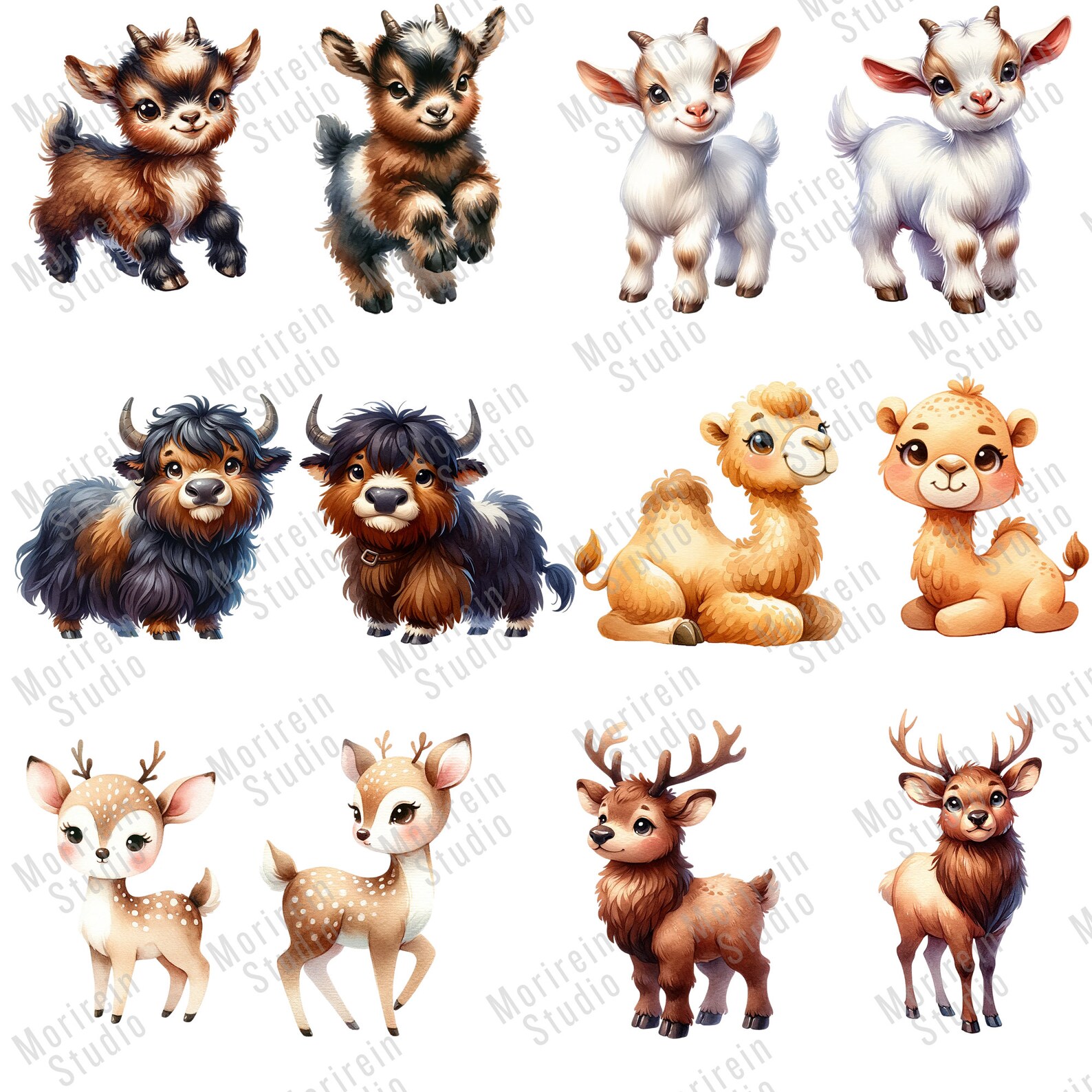 Cute Farm Animals Clipart 83 PNG Watercolor Cute Animal Baby Farm ...