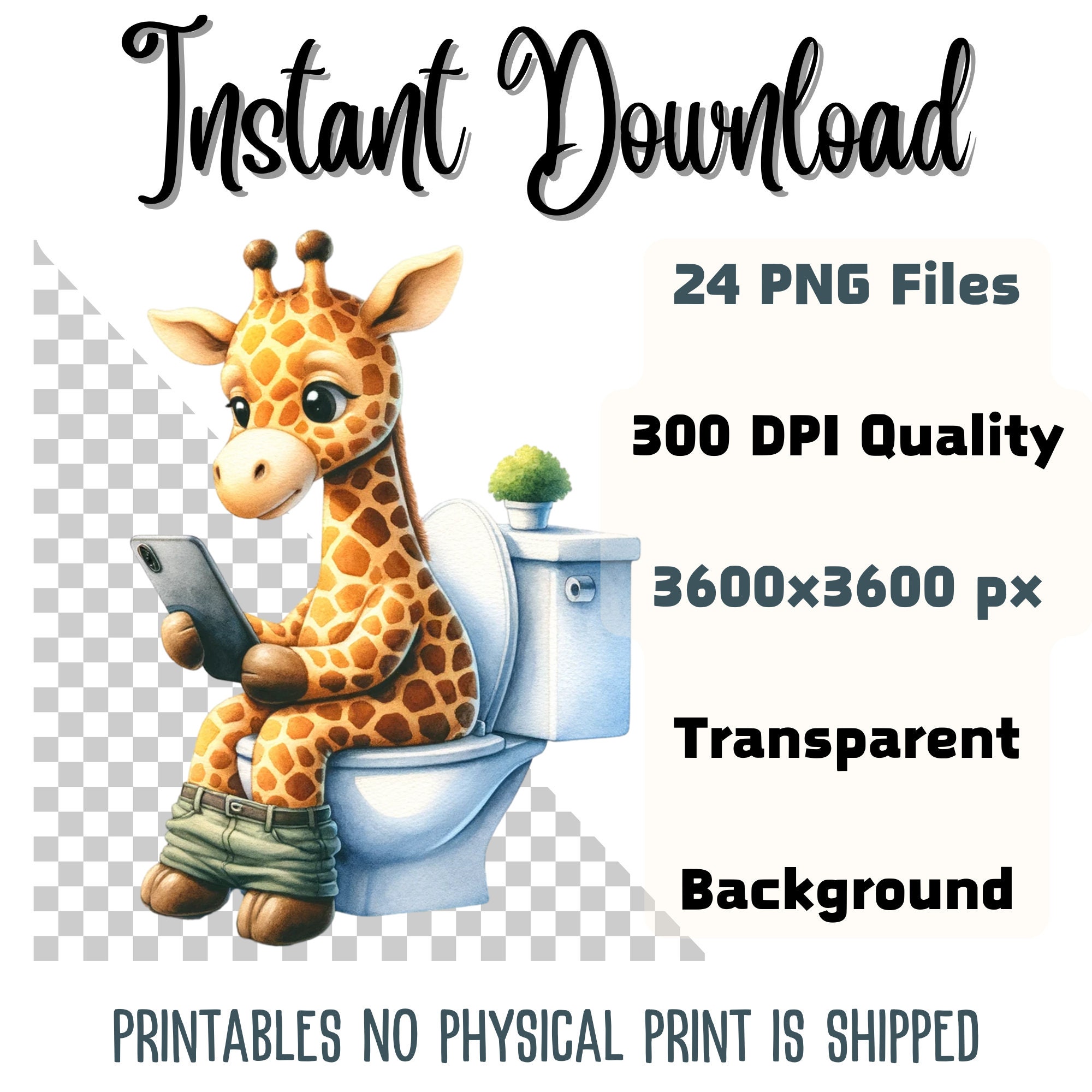 Animals Toilet Clipart 24 PNG Watercolor Animals Sitting on the Toilet ...