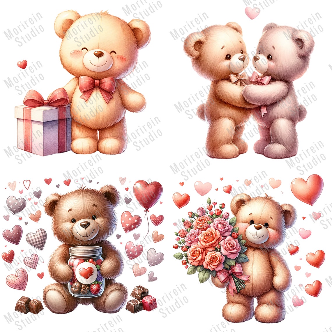 Valentines Teddy Bear Clipart 28 PNG Watercolor Cute Love Bear Clipart ...