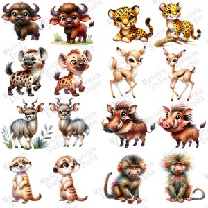 Cute Safari Animals Clipart 100 PNG Watercolor Cute Animals Safari ...