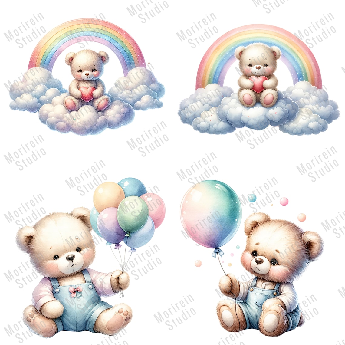 Watercolor Baby Teddy Bears Clipart 20 PNG Cute Teddy Bear Baby Shower ...