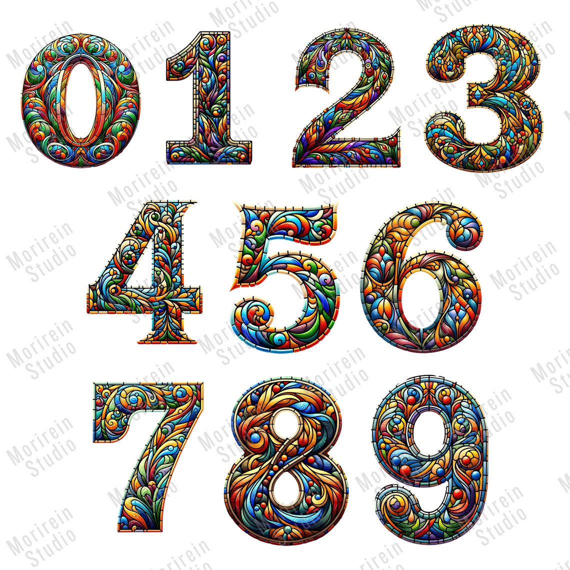 Stained Glass Alphabet and Number Clipart 36 PNG Inspired Letter and ...