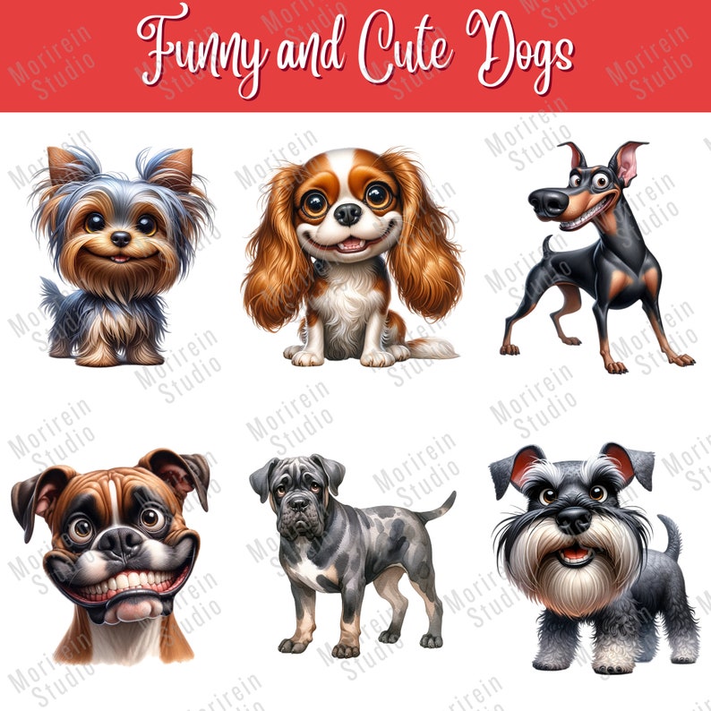 Watercolor Funny Dogs Clipart: 45 PNG Whimsical Art (digital Download ...