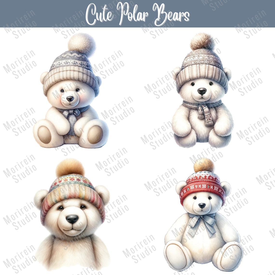 Cute Polar Bear Clipart 25 PNG Watercolor Poral Bear PNG Arctic Animal ...