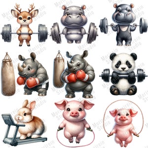 Animals Workout Clipart 38 PNG Watercolor Animals Workout PNG Funny ...