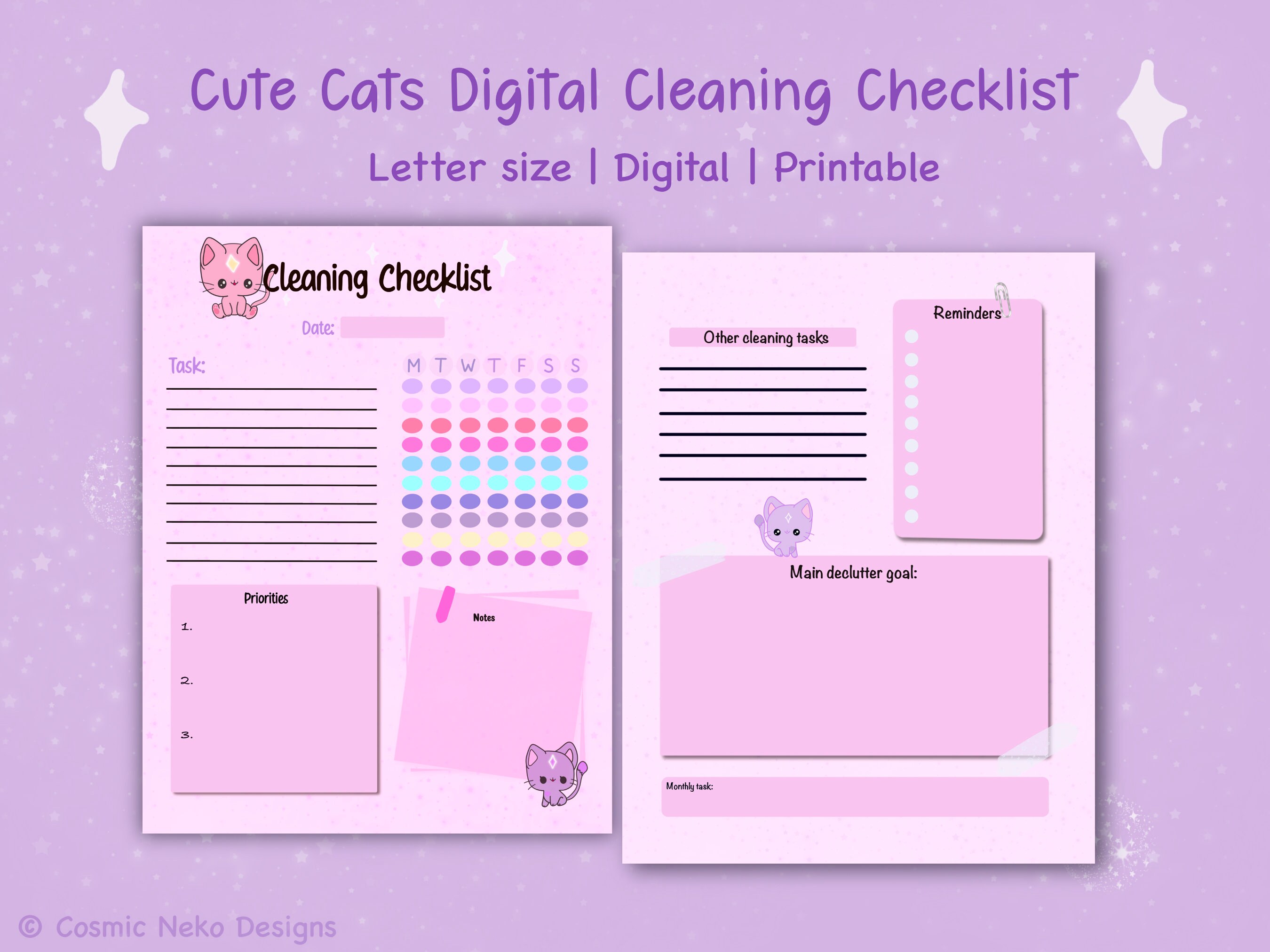 Cute Digital Printable Pastel Cleaning Checklist Tracker Daily - Etsy