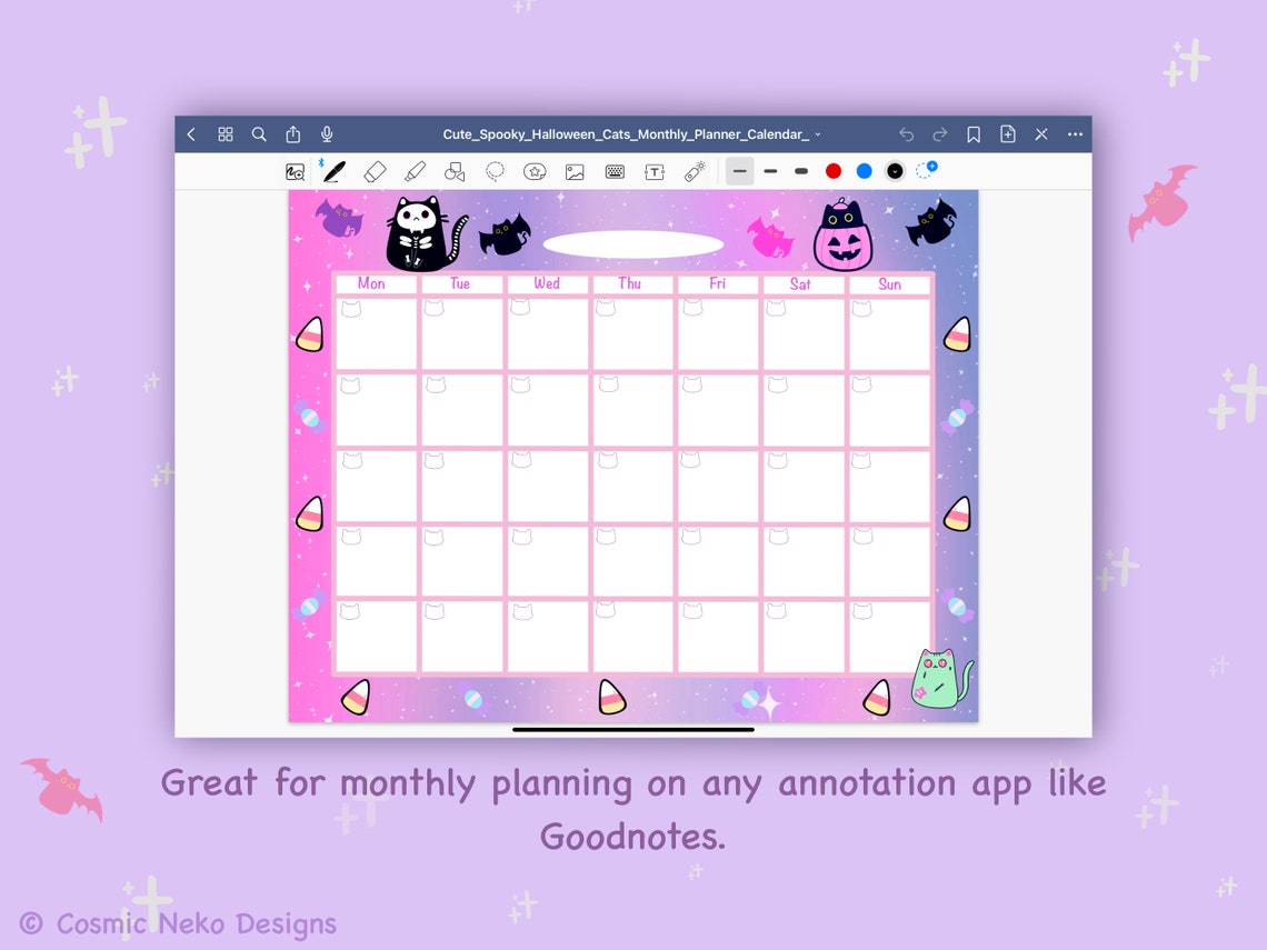 Cute Spooky Cats Halloween Digital Calendar | Pastel Monthly Planner ...