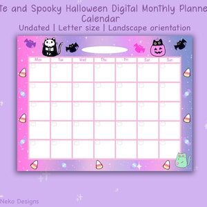 Cute Spooky Cats Halloween Digital Calendar | Pastel Monthly Planner ...