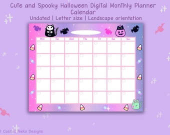 Cute Halloween Digital Calendar | Cute Halloween Monthly Planner | Cute ...