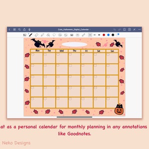 Cute Halloween Digital Calendar | Cute Halloween Monthly Planner | Cute ...
