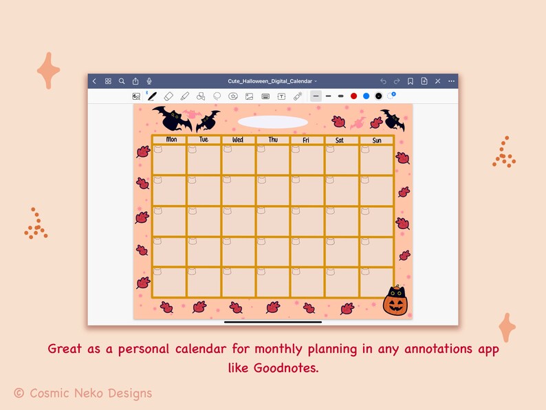Cute Halloween Digital Calendar | Cute Halloween Monthly Planner | Cute ...