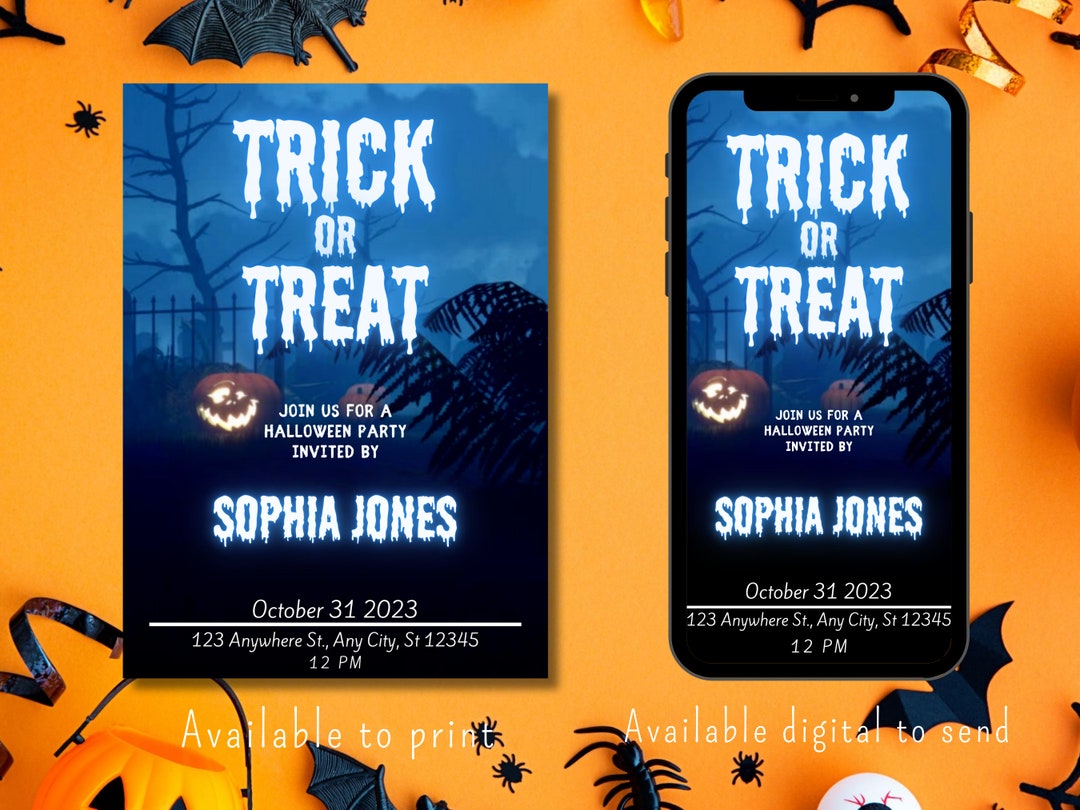 Digital Halloween Invitation, Invitation Templates, Trick or Treat ...